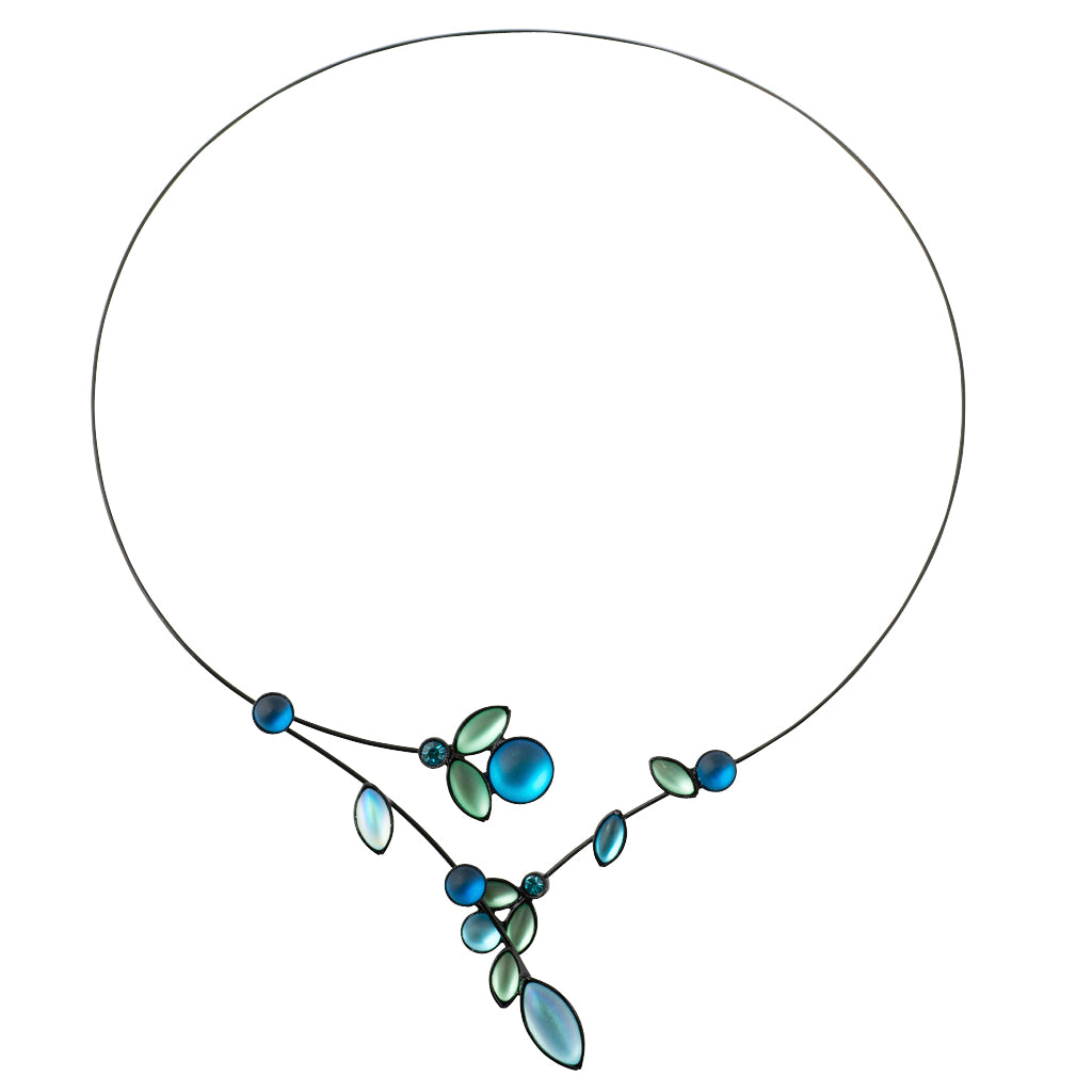Kristina Collection Leaves and Branches Choker Necklace, Blue Czech Gl ...