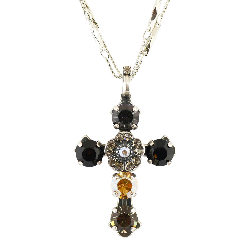 Mariana Black Orchid Silver Plated Double Chain Cross Pendant Necklace ...